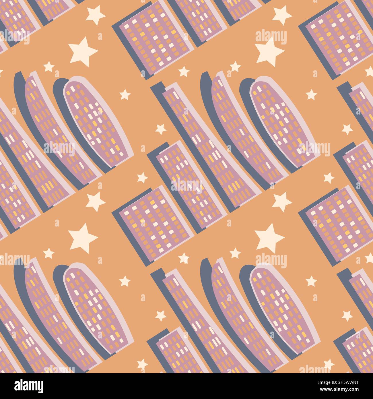 Pattern, endless ribbon on a square background - a stylized night city ...