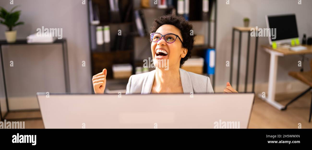 Happy Professional African American Women Using Computer Stock Photo ...
