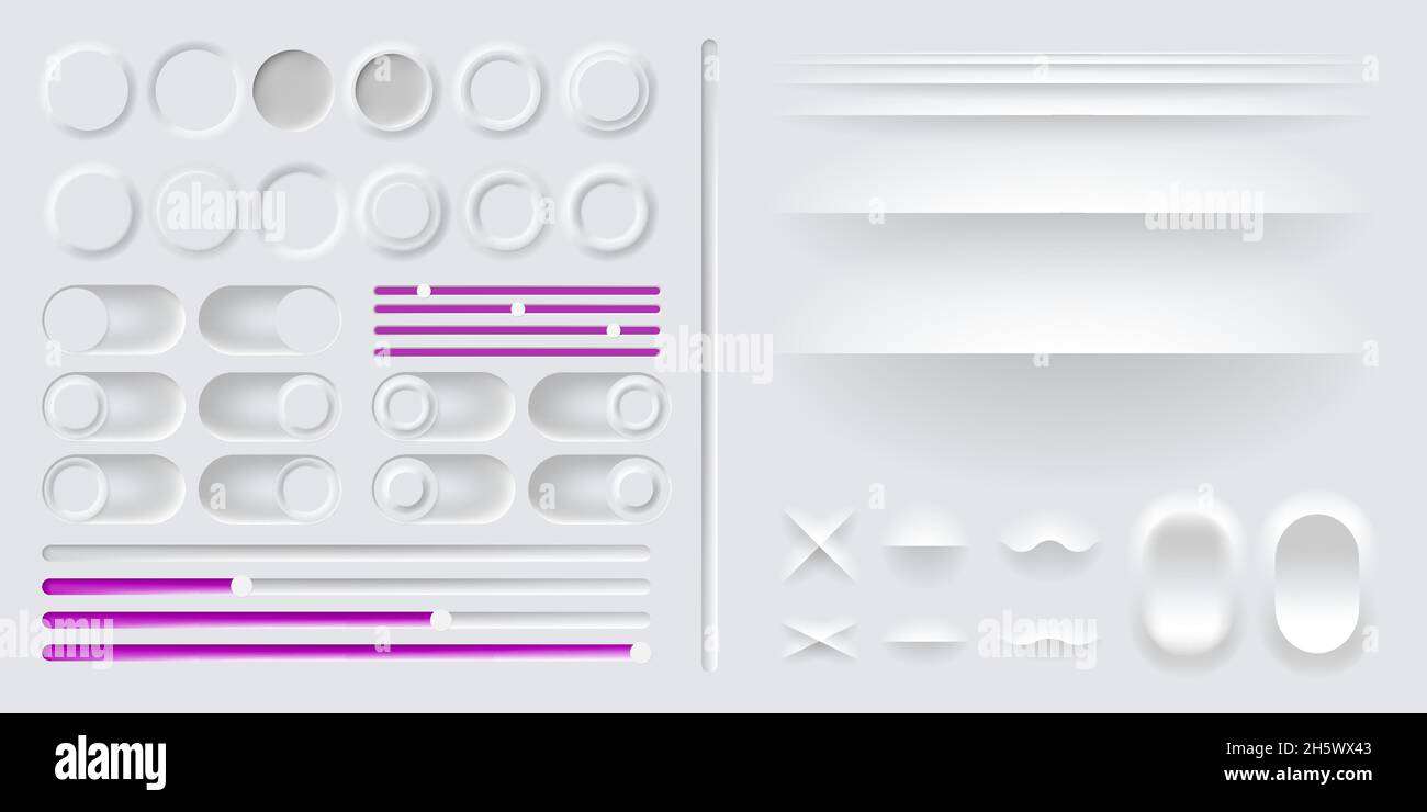 Neumorphism button vector blank set. Neumorphic buttons interface collection. Neomorphism ...