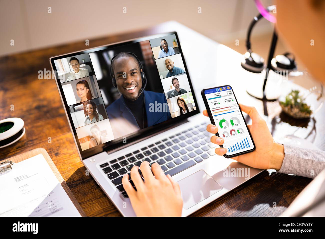 Virtual Telework Webinar And Learning Presentation Conference Stock ...