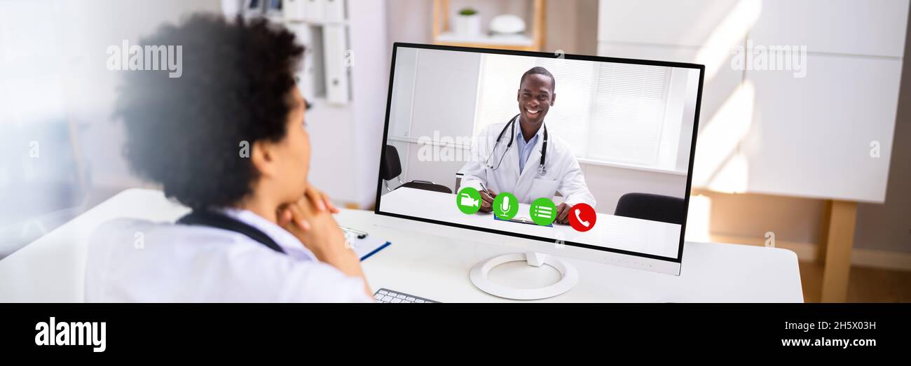 Video Conference Doctor Telemedicine Consult Call Or Webinar Stock ...