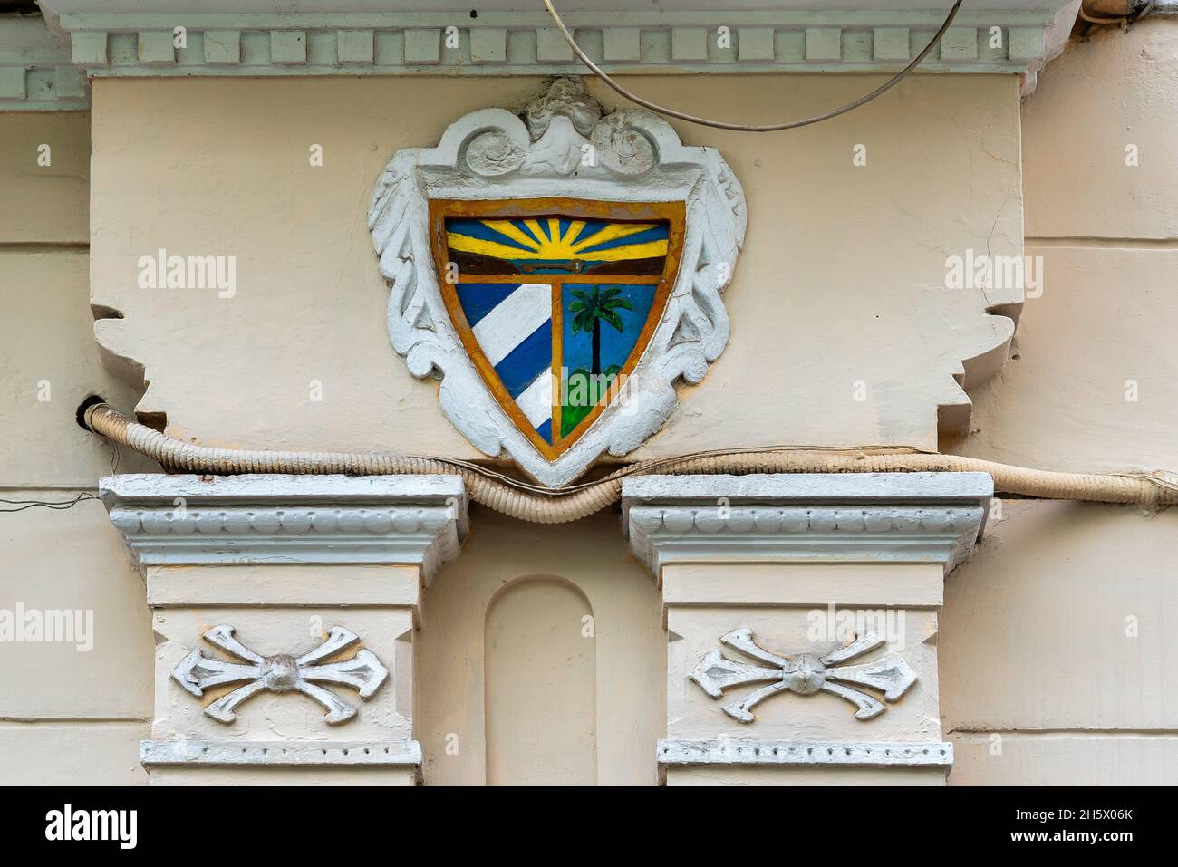 Colonial coat of arms in old building in Camaguey Cuba Stock Photo - Alamy