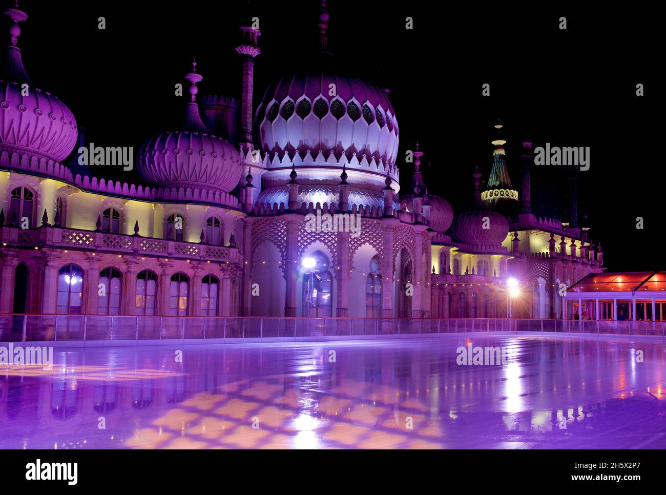 The Royal Pavilion, Brighton, lit up with coloured LED uplighters ...
