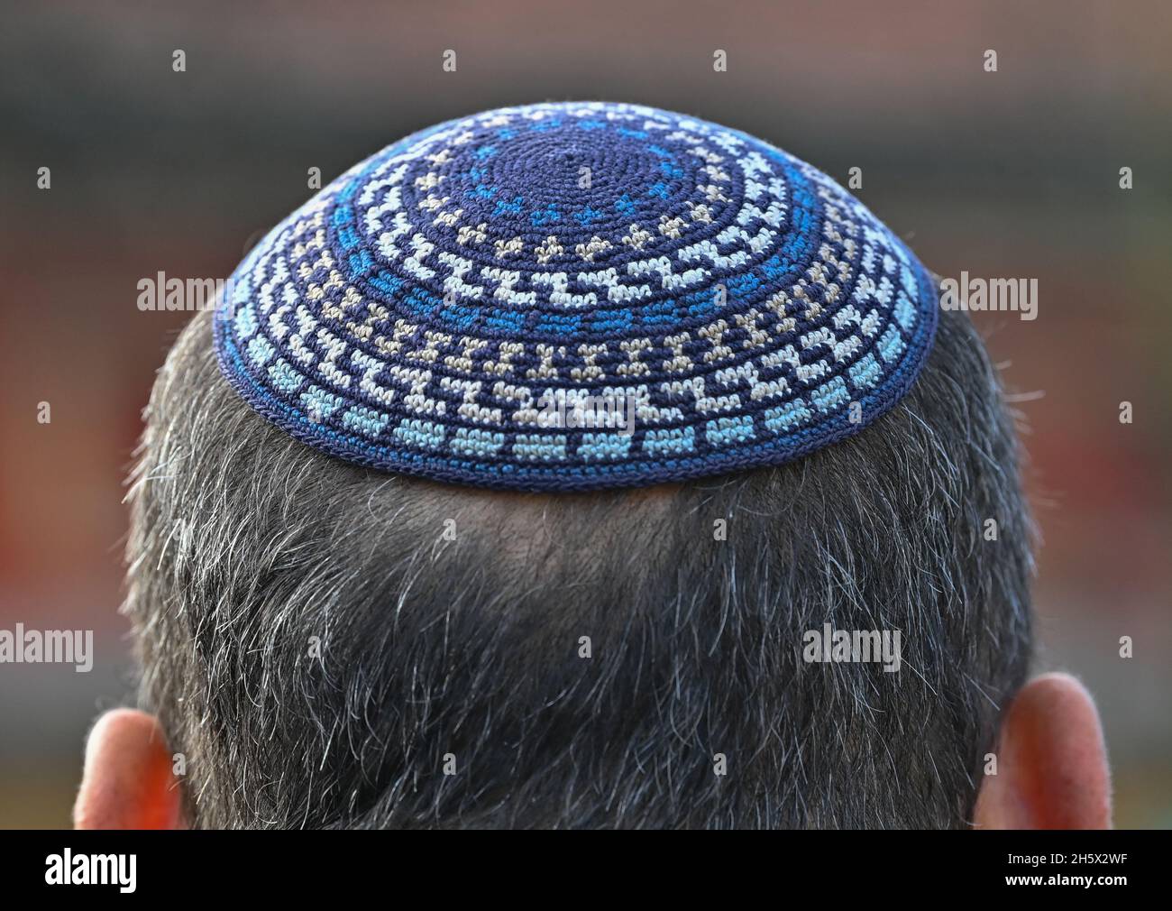 Potsdam, Germany. 08th Nov, 2021. A man wearing a kippah (traditional religious head covering of ...