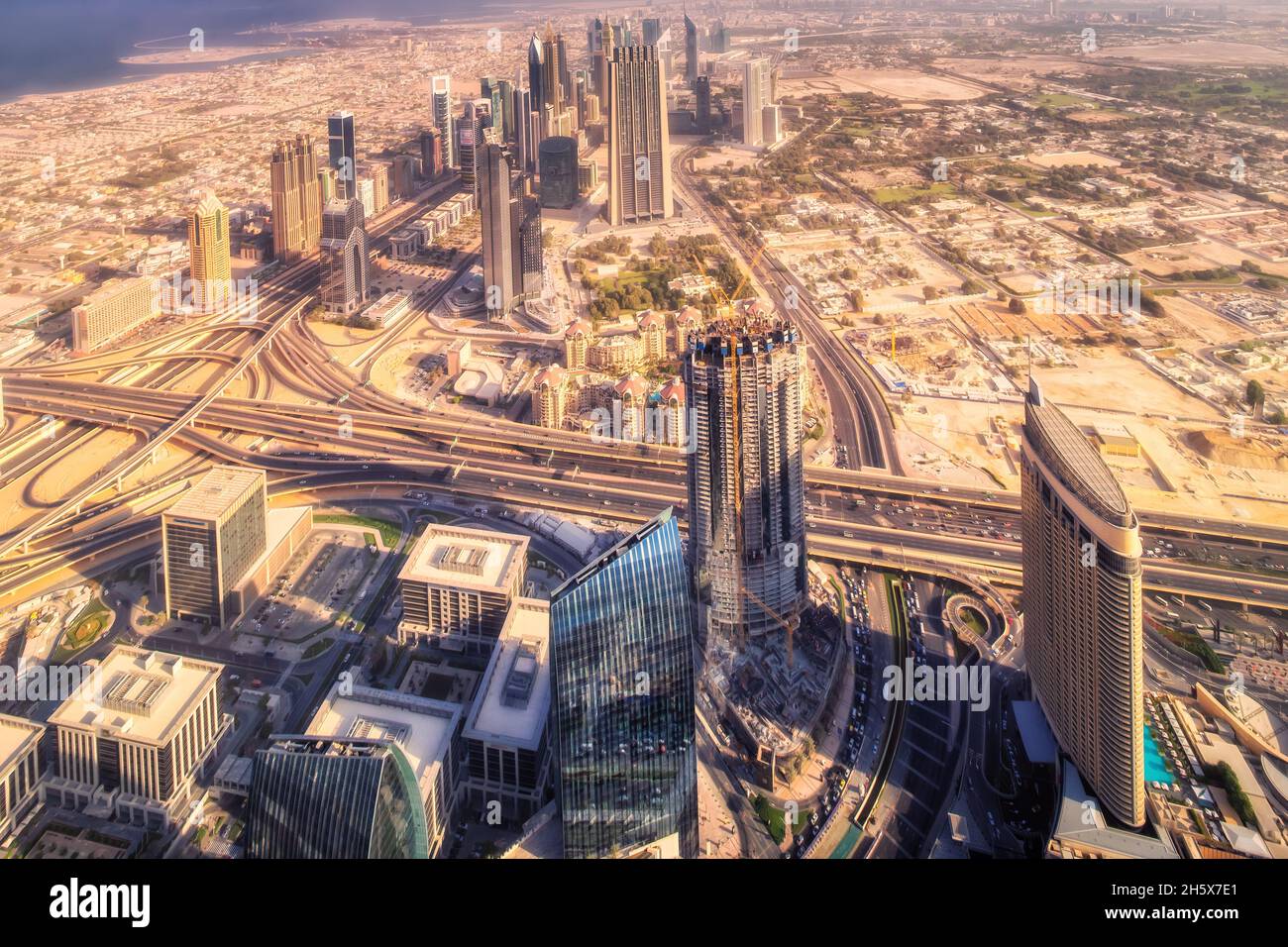 View of Sheikh Zayed Road skyscrapers and Dubai downtown from Burj ...