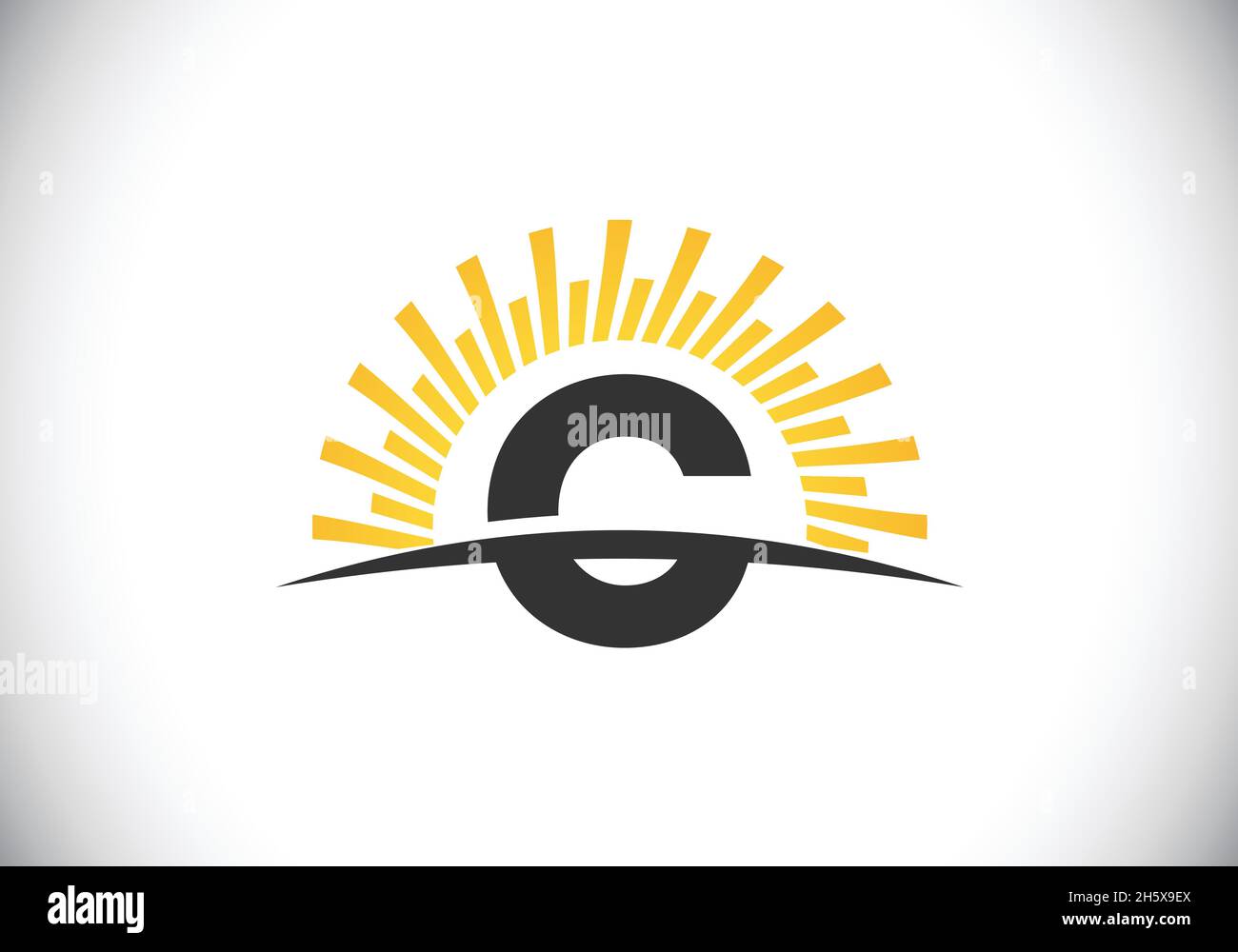 Initial C monogram alphabet with the abstract sun and swoosh. Sunburst ...