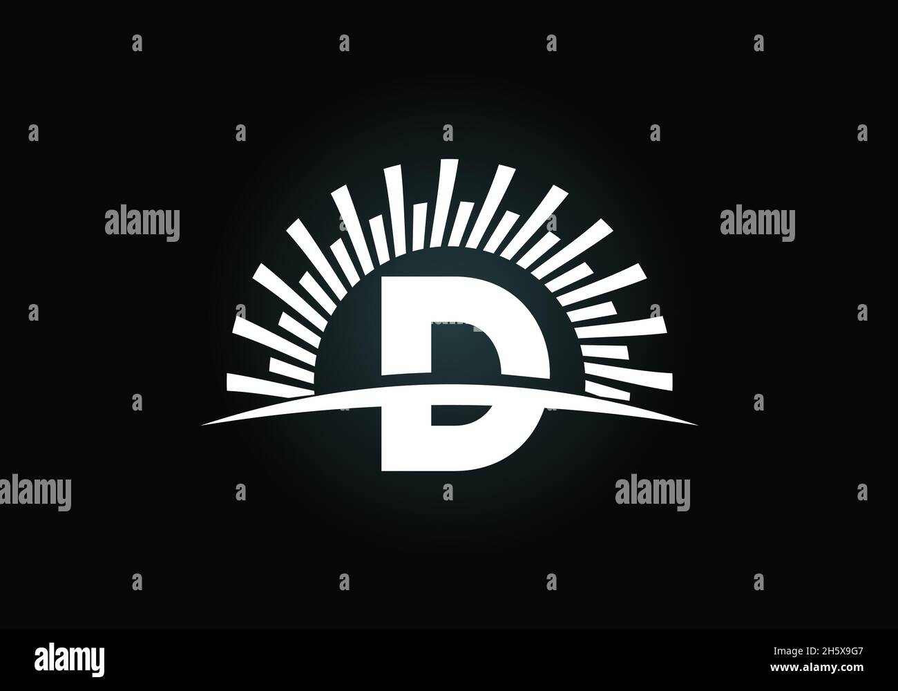 Initial D monogram alphabet with the abstract sun and swoosh. Sunburst ...