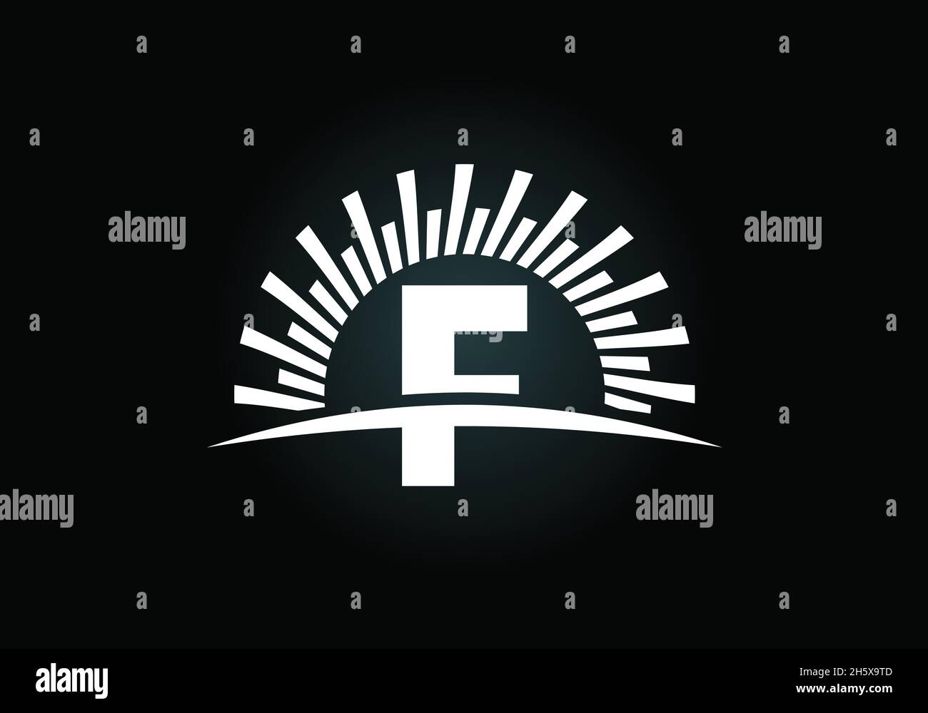 Initial F monogram alphabet with the abstract sun and swoosh. Sunburst ...