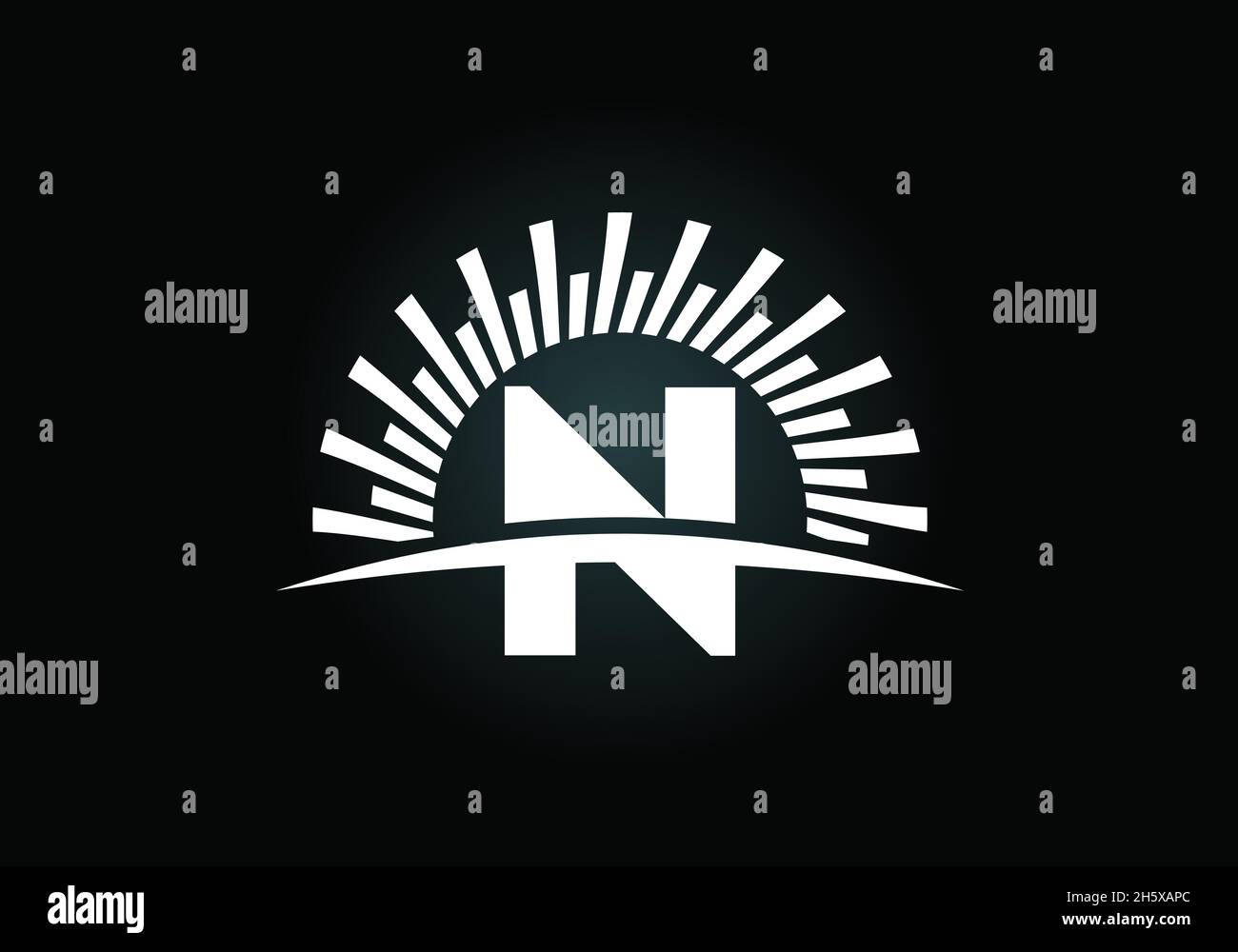 Initial N monogram alphabet with the abstract sun and swoosh. Sunburst ...