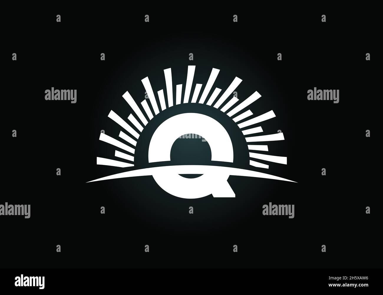 Initial Q monogram alphabet with the abstract sun and swoosh. Sunburst ...