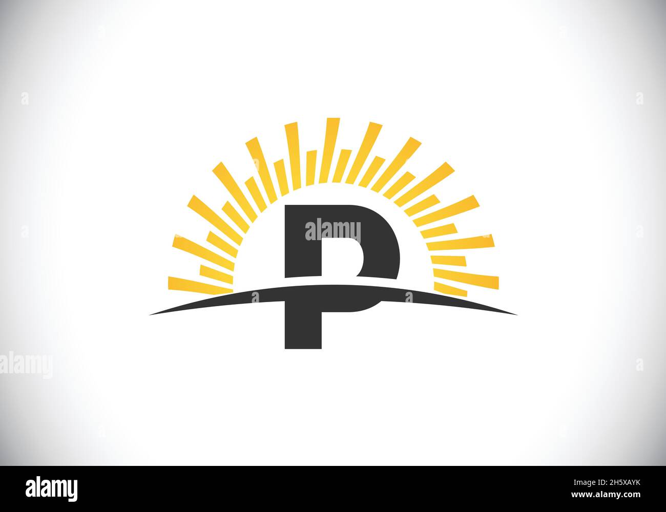 Initial P monogram alphabet with the abstract sun and swoosh. Sunburst ...