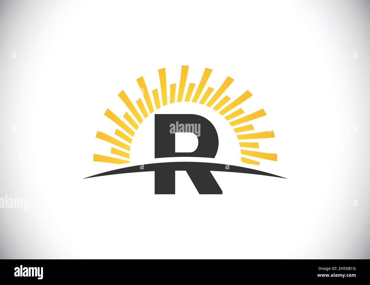 Initial R monogram alphabet with the abstract sun and swoosh. Sunburst ...