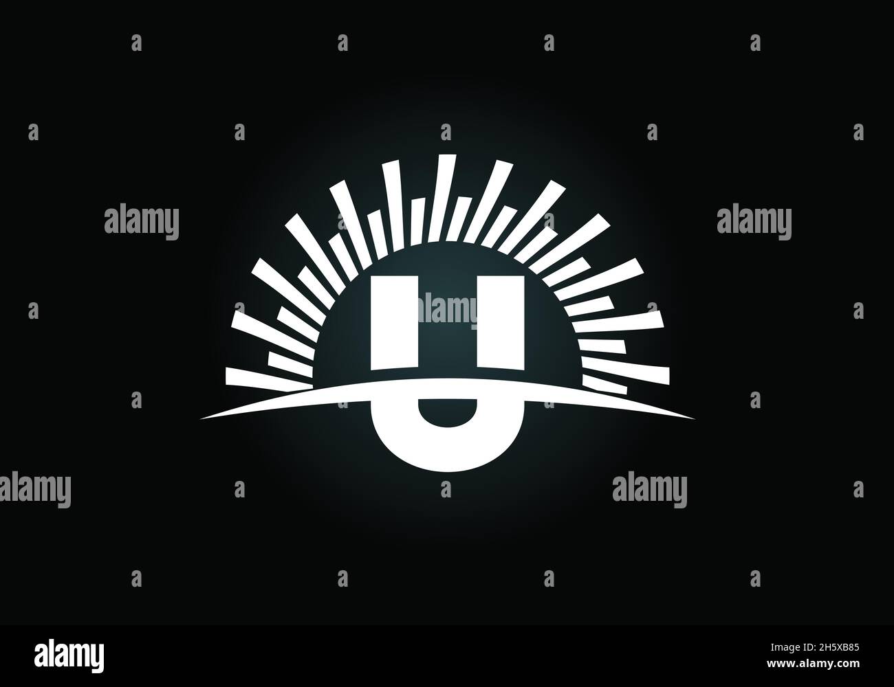 Initial U monogram alphabet with the abstract sun and swoosh. Sunburst ...