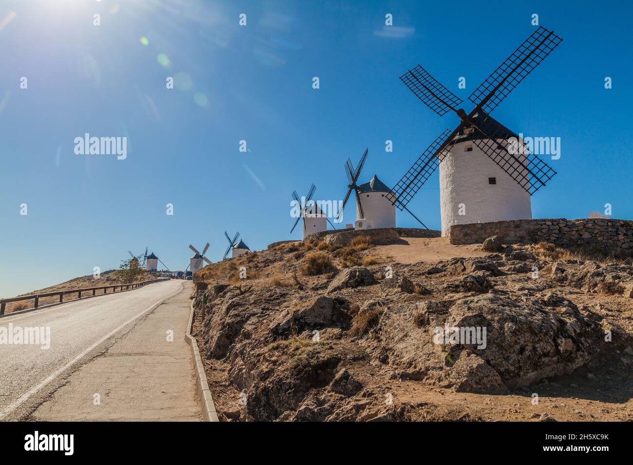 Traditional windmill in Consuegra village in Spain Stock Photo - Alamy