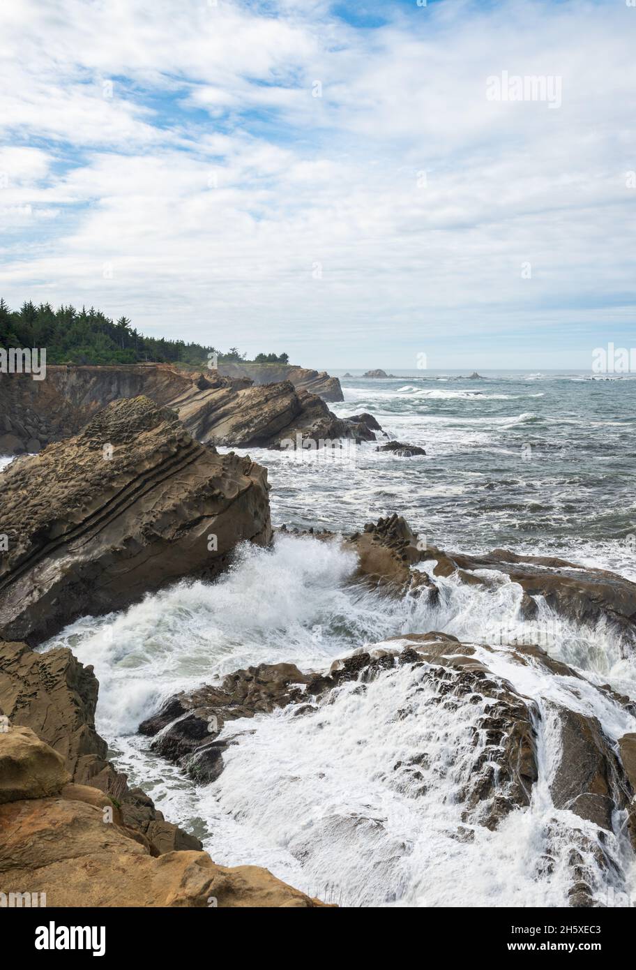 View from Shore Acres State Park; magnificant sandstone formations ...