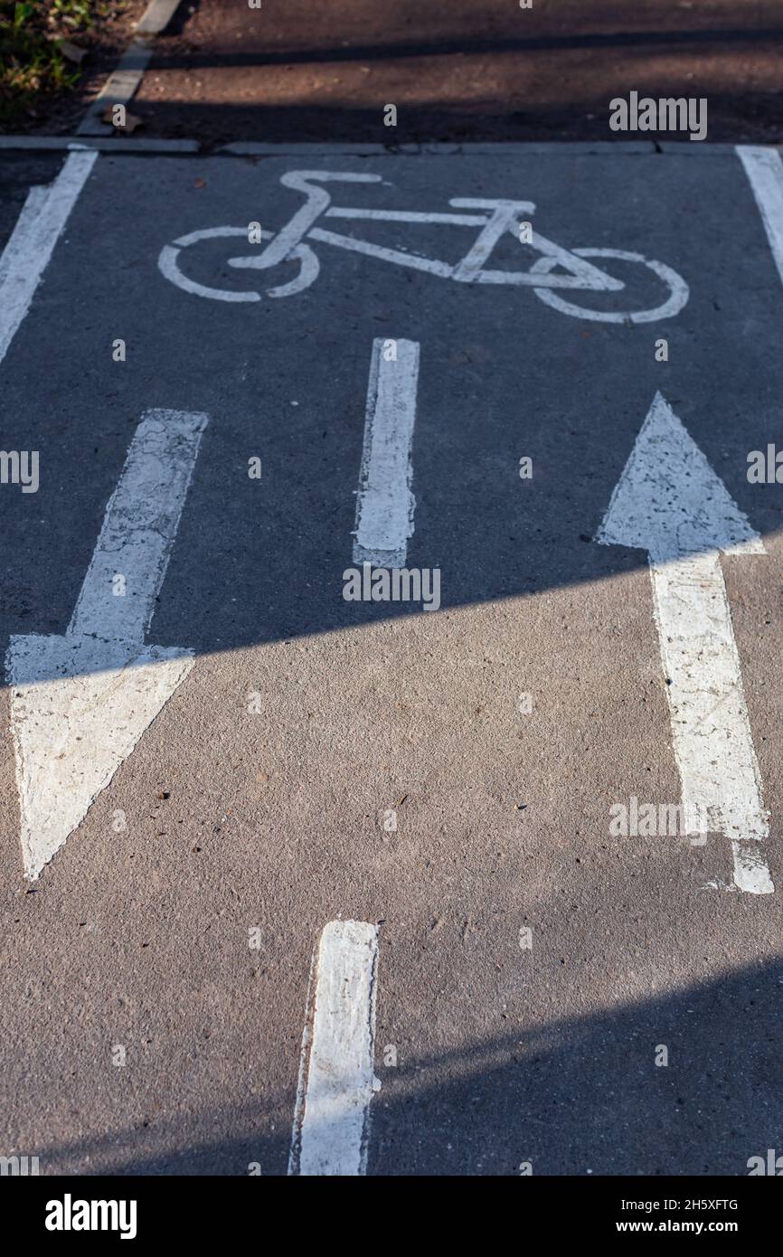 special markings on the paved bike path. High quality photo Stock Photo ...