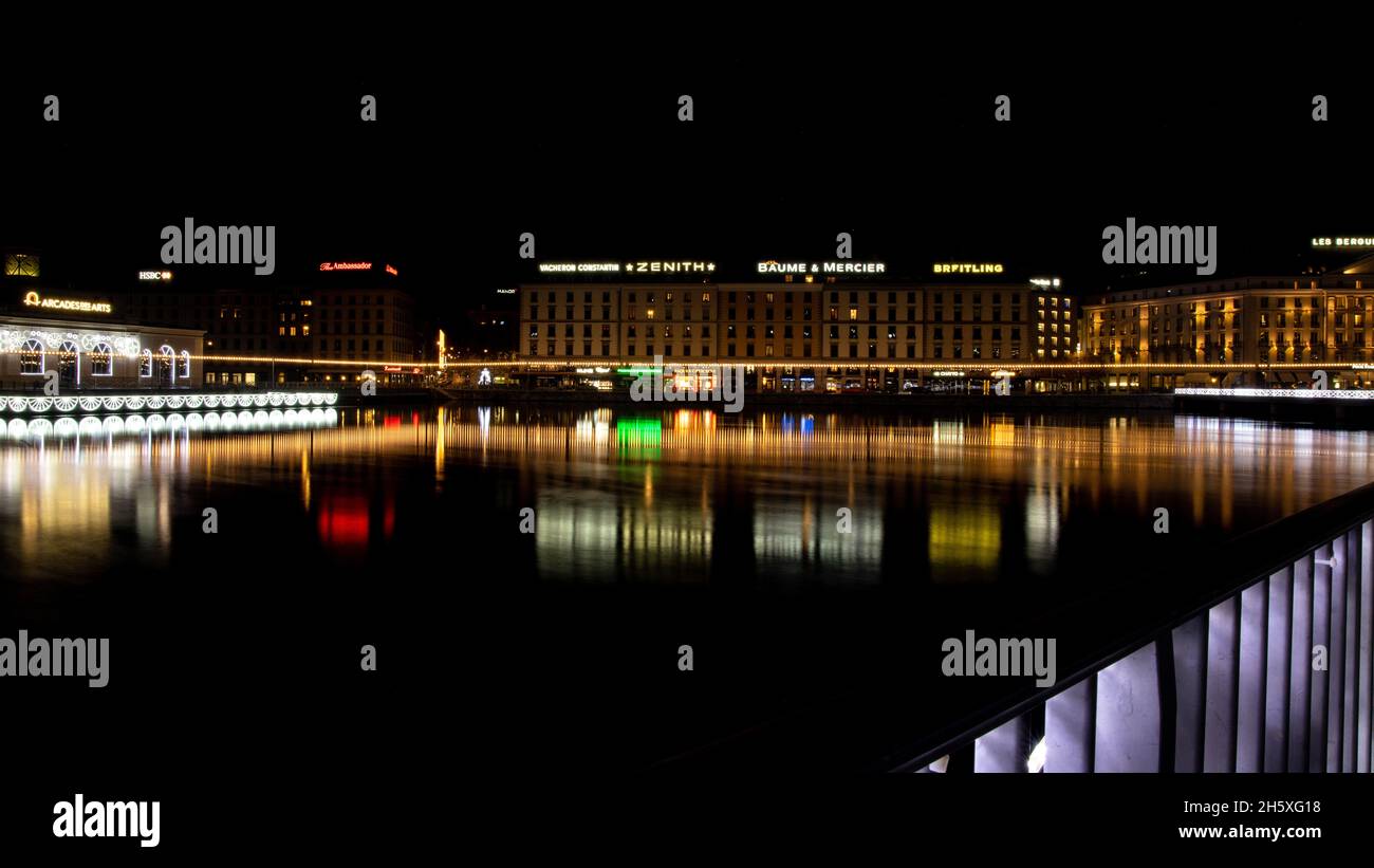 GENEVA, SWITZERLAND - Dec 10, 2020: Geneva Christmas lights at night in ...