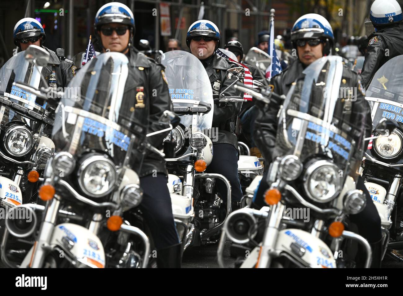 New York, USA. 11th Nov, 2021. Members of the NYPD Motorcycle Unit ...