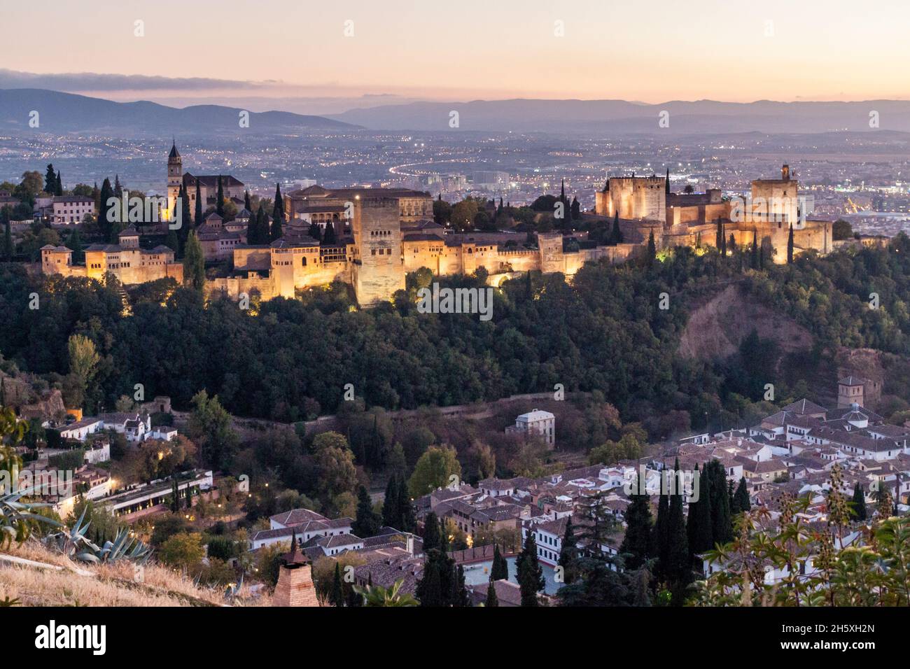 Panoramic view alhambra dusk granada spain fortress hi-res stock ...