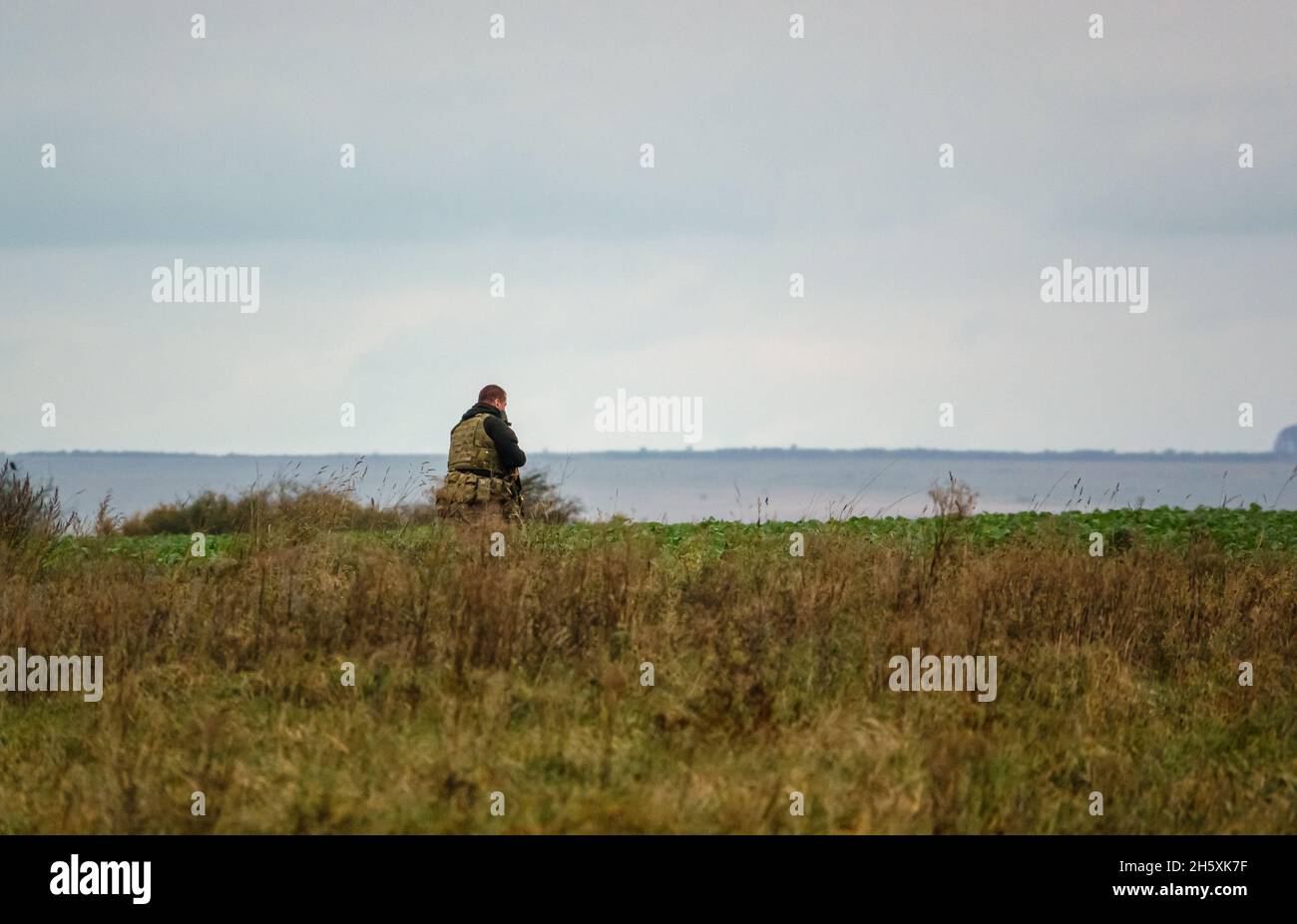 British army specialist soldier on a military training exercise ...