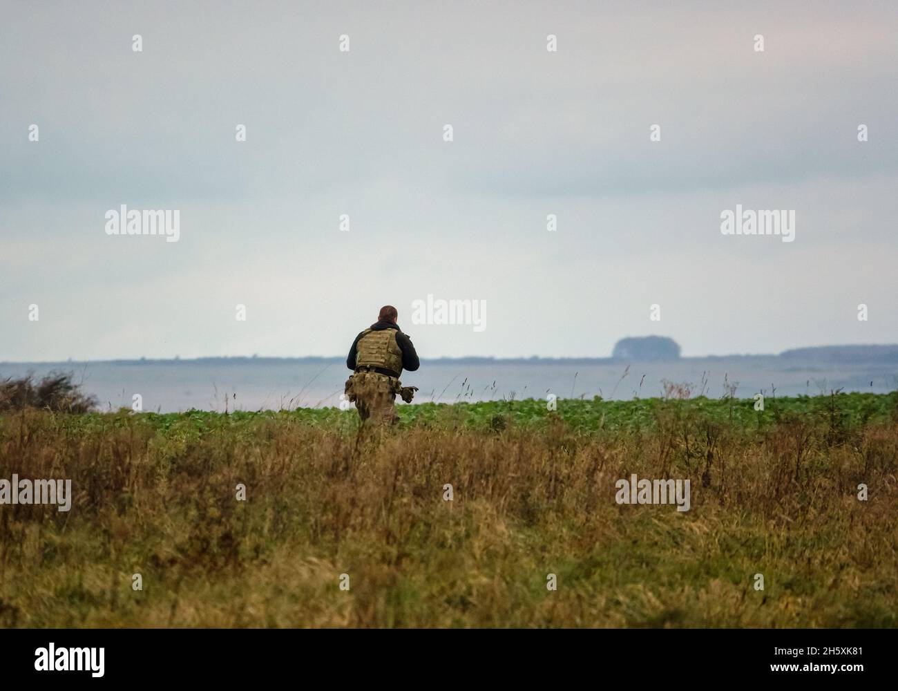 British army specialist soldier on a military training exercise ...