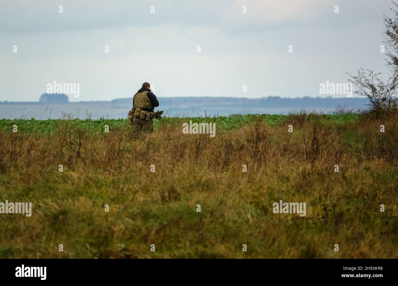 British army specialist soldier on a military training exercise ...
