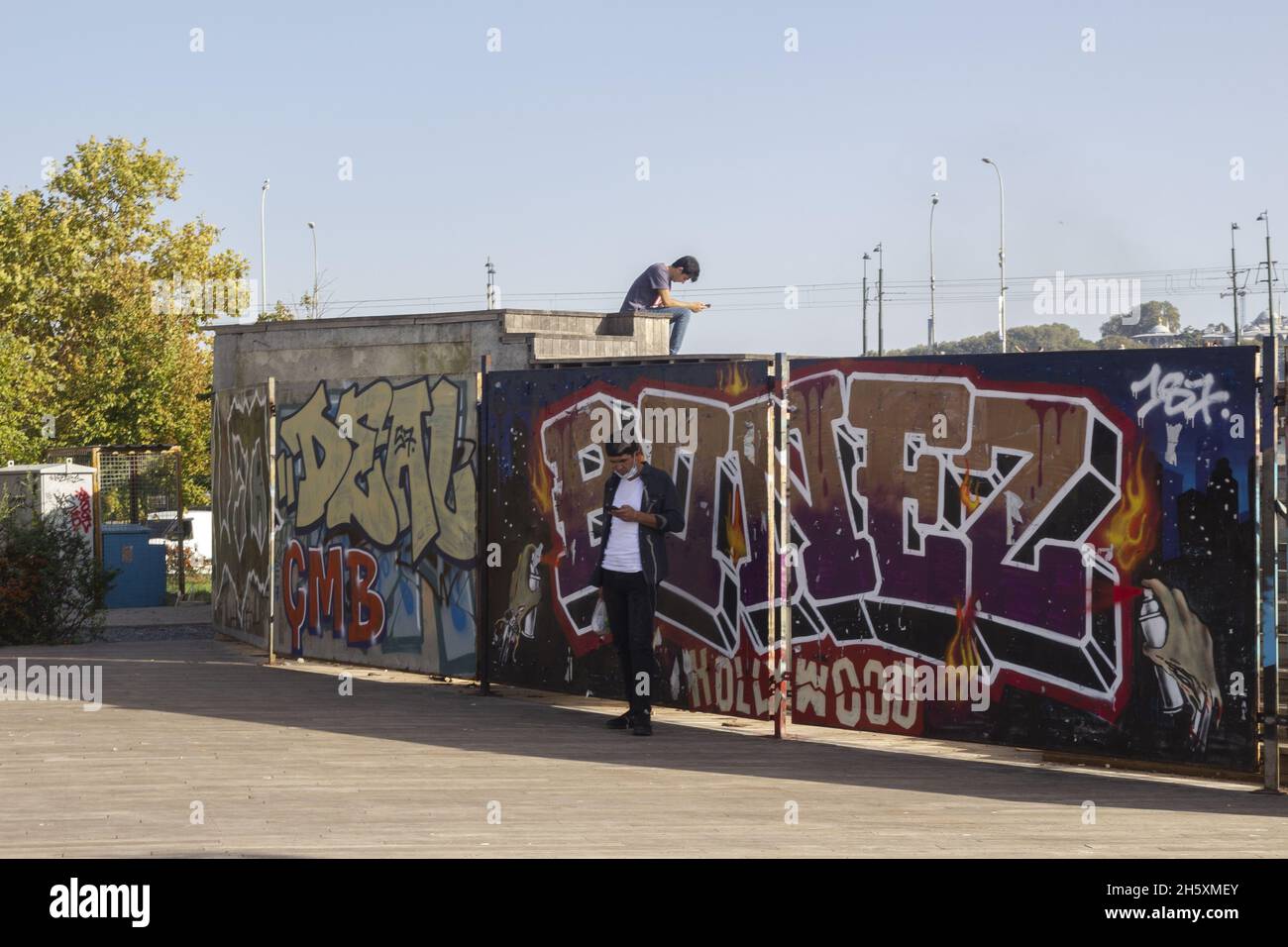 ISTANBUL, TURKEY - Sep 21, 2021: A colorful graffiti wall in Istanbul ...