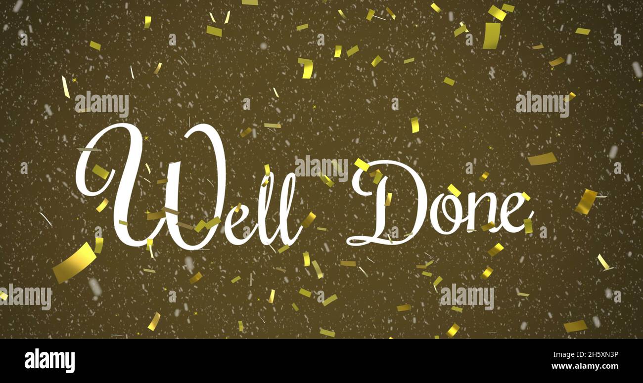 Image of well done text over confetti on red background Stock Photo - Alamy
