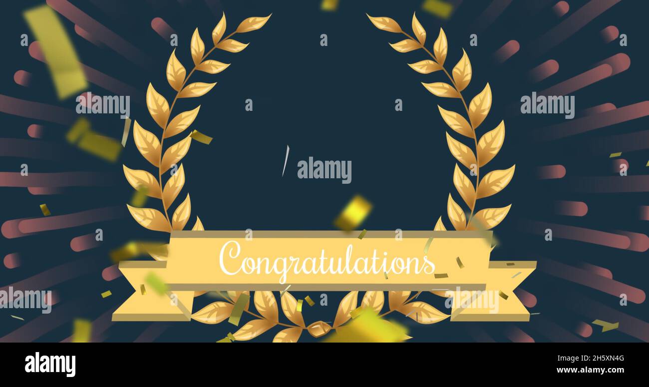 Image of congratulations text over confetti and crown on green ...