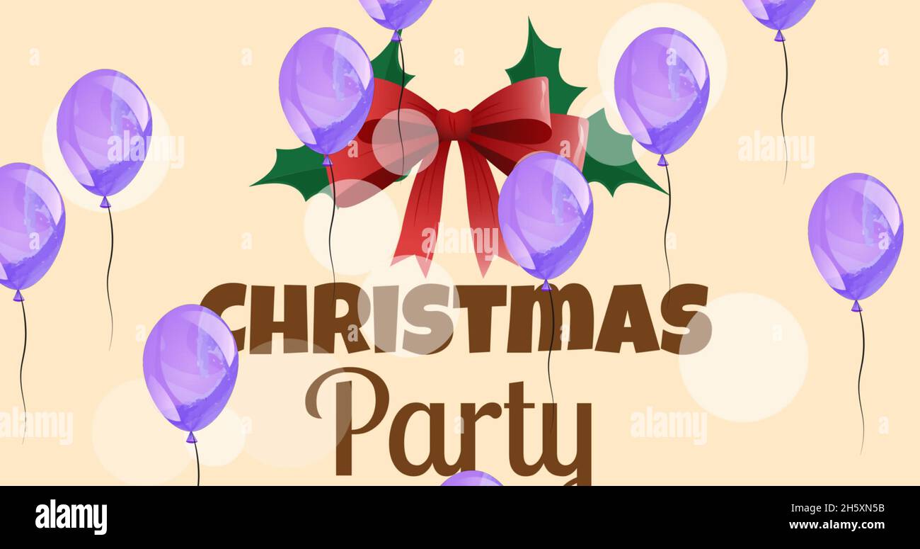 Image of christmas party text over balloons Stock Photo - Alamy