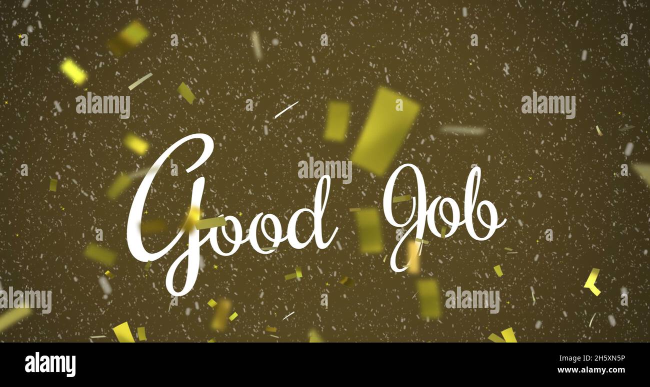 Image of good job text over confetti on green background Stock Photo ...