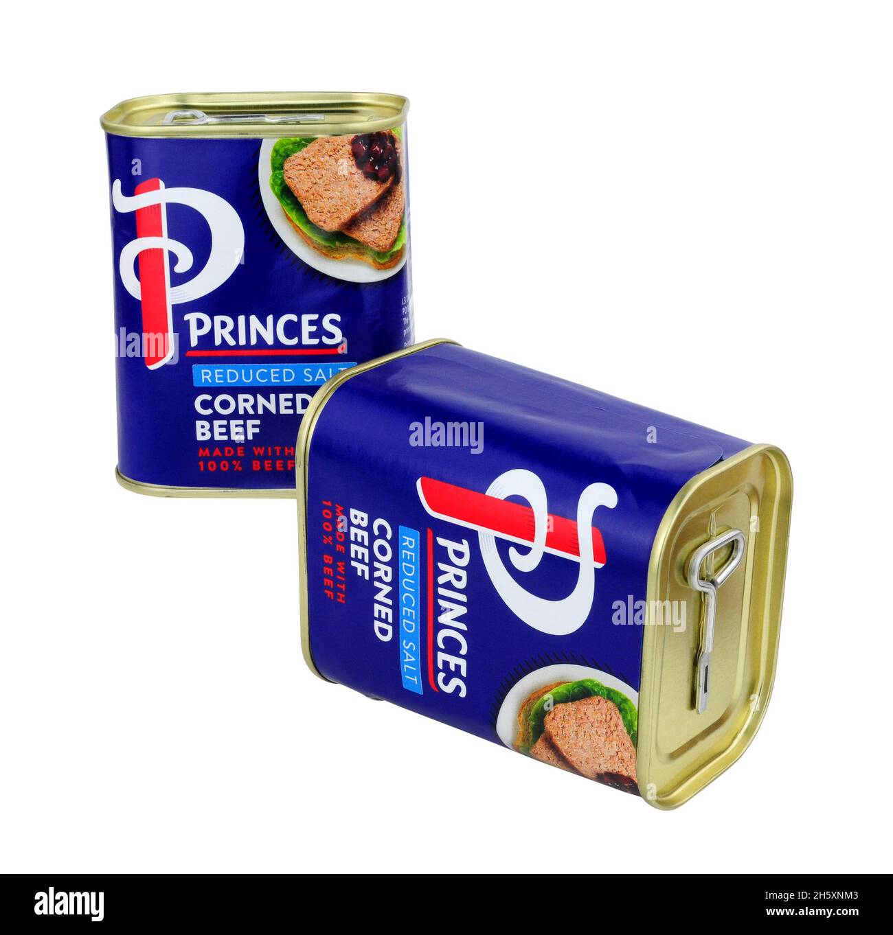 Princes 349g tinned reduced salt corned beef Stock Photo - Alamy