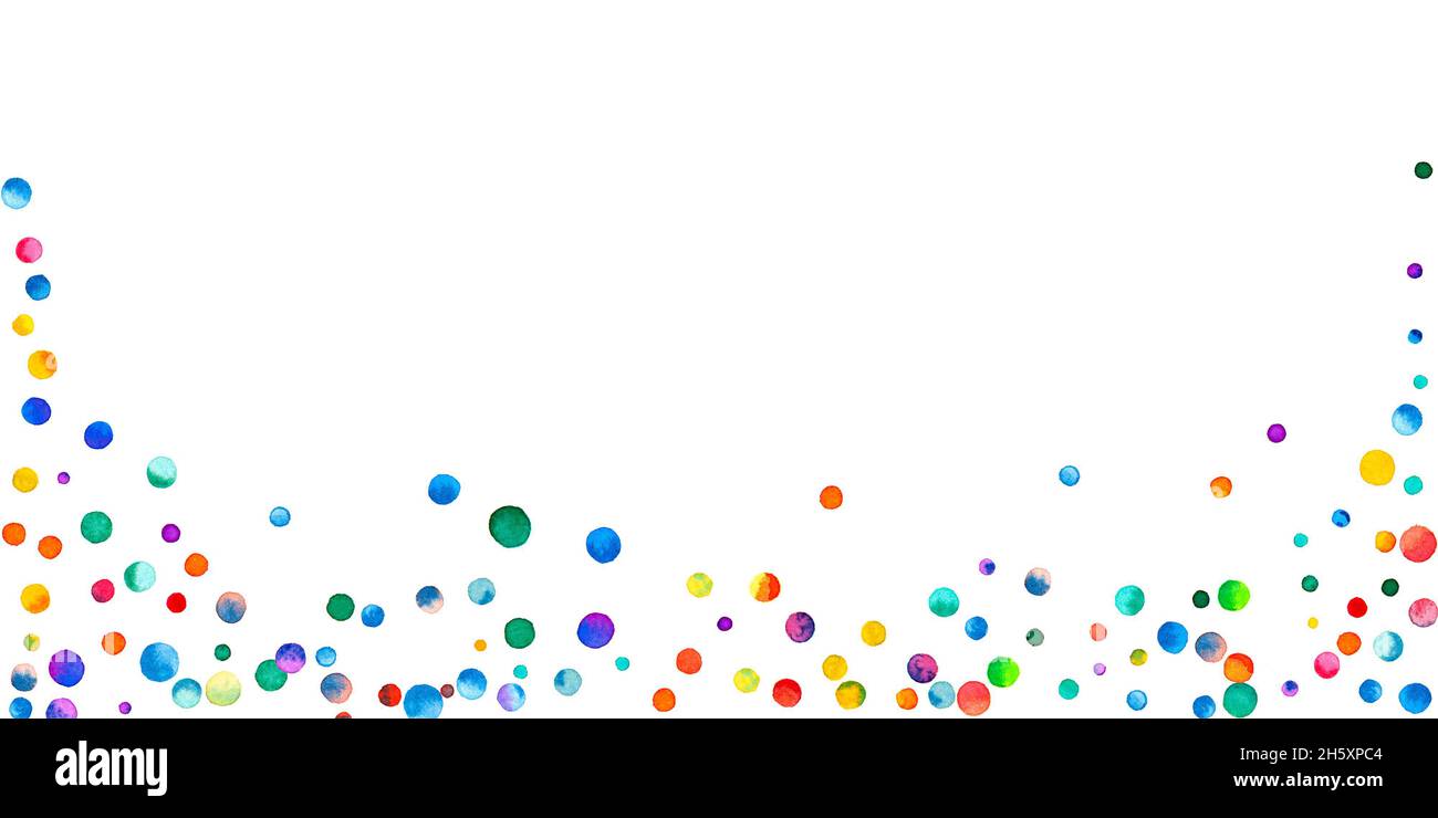 Watercolor confetti on white background. Adorable rainbow colored dots ...