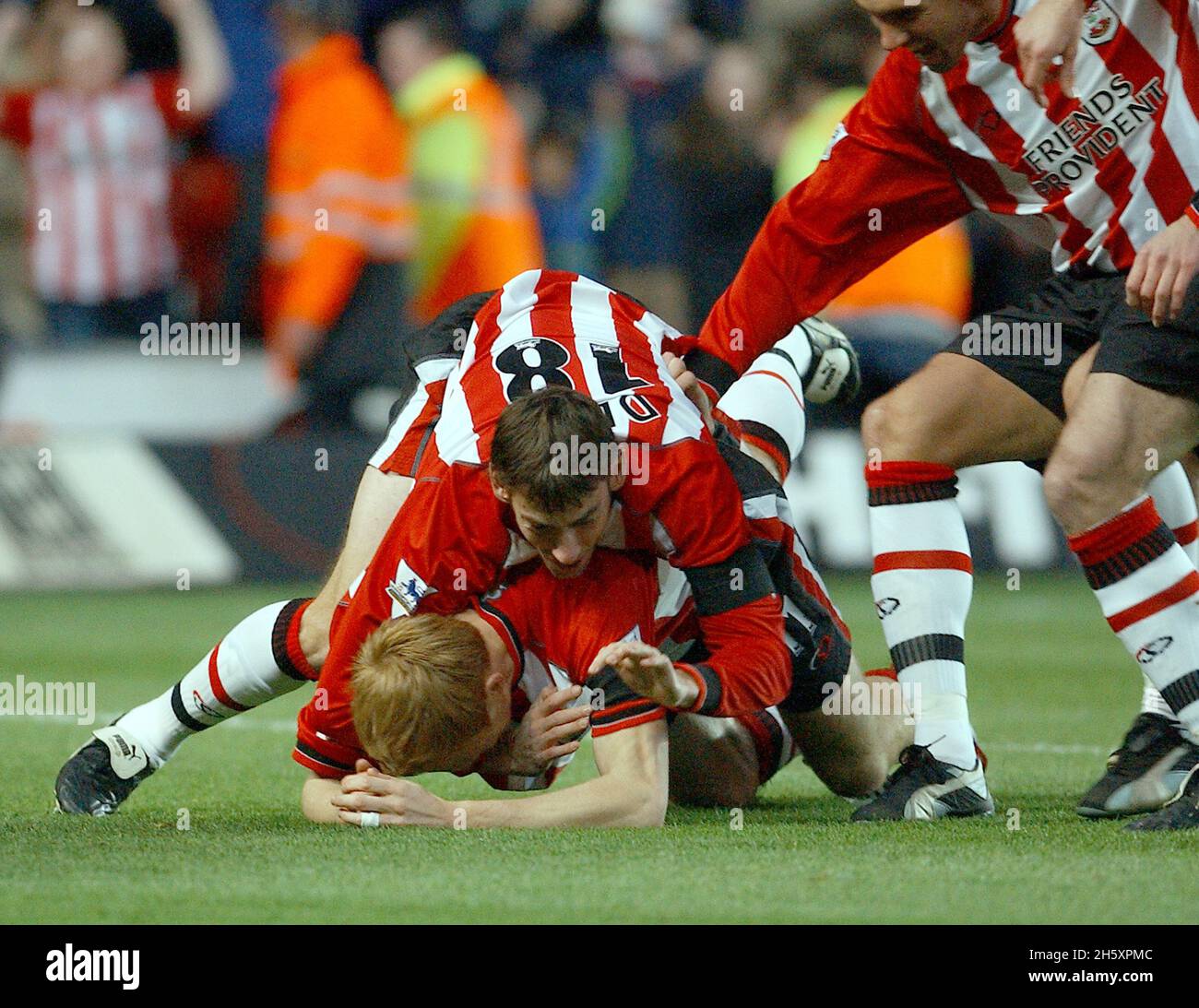 SAINTS V CHARLTON 7-12-03 MICHAEL SVENNSON IS MOBBED BY RORY DELAPP ...