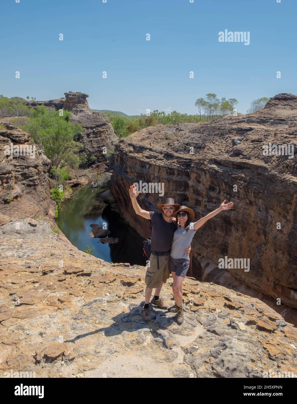 Posing halfway along Cobbold Gorge, Queensland, Australia Stock Photo ...