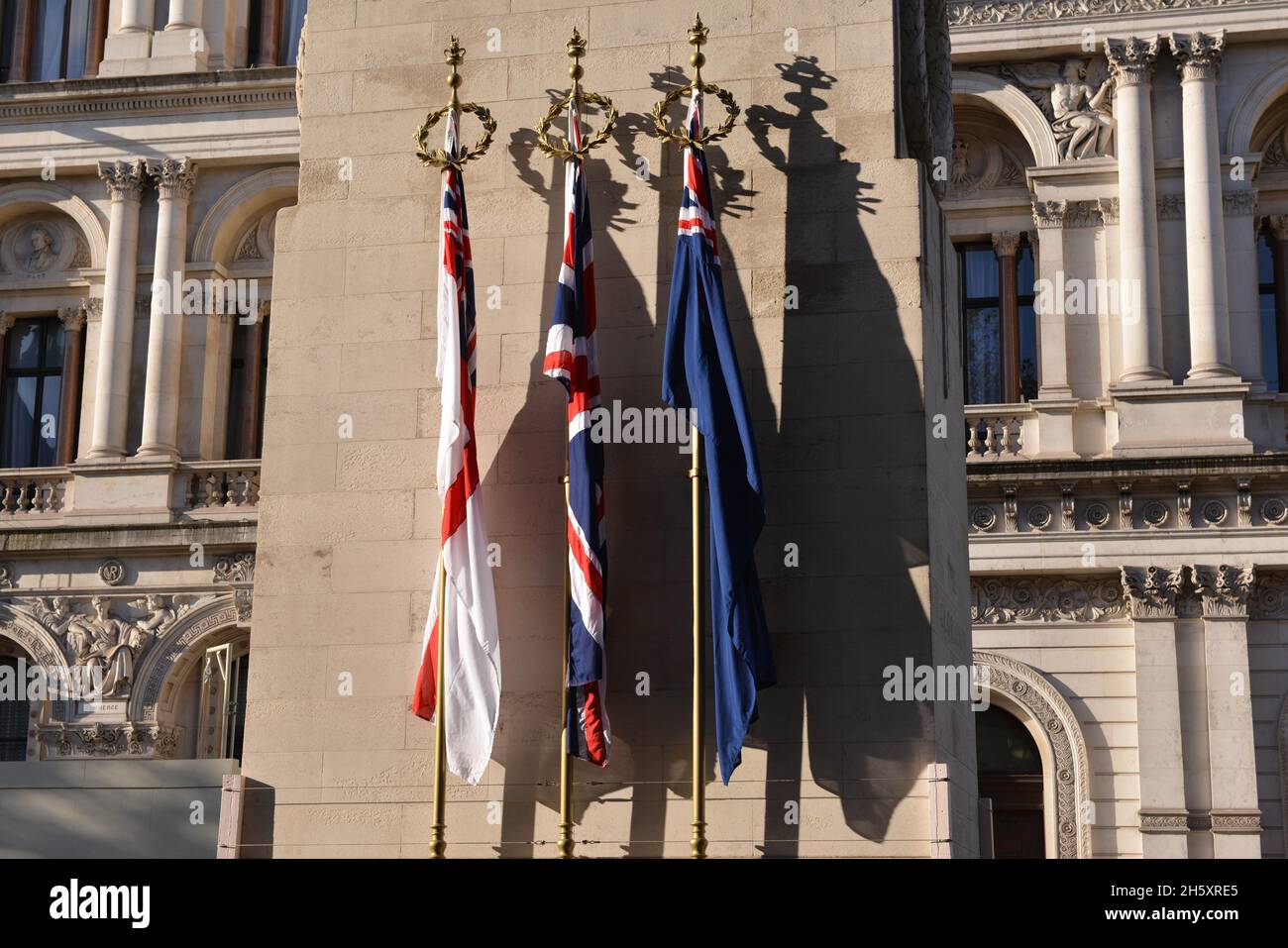 London, UK. 11th Nov, 2021. Flags seen at The Cenotaph War memorial on ...