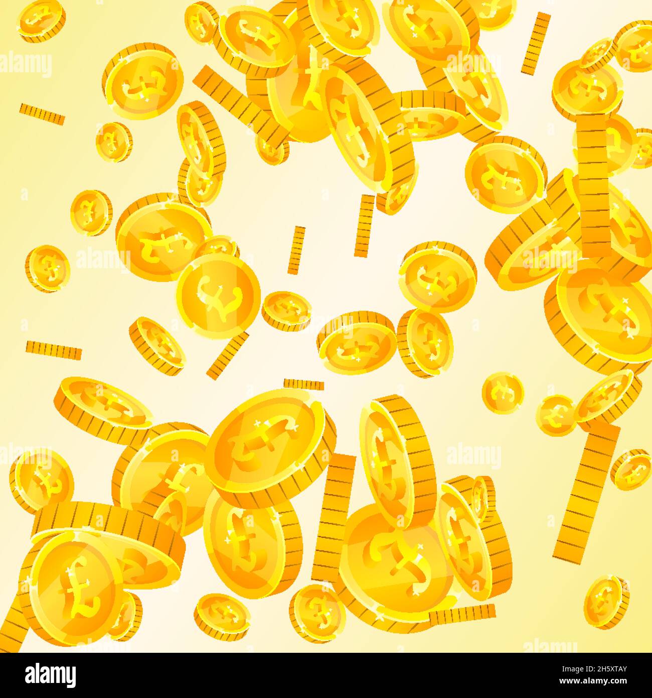 British pound coins falling. Dramatic scattered GBP coins. United ...