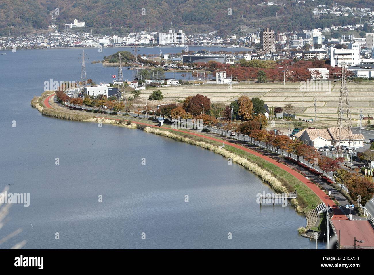 suwa, nagano, japan, 2021-06-11 , Suwa lake seen from the highway ...