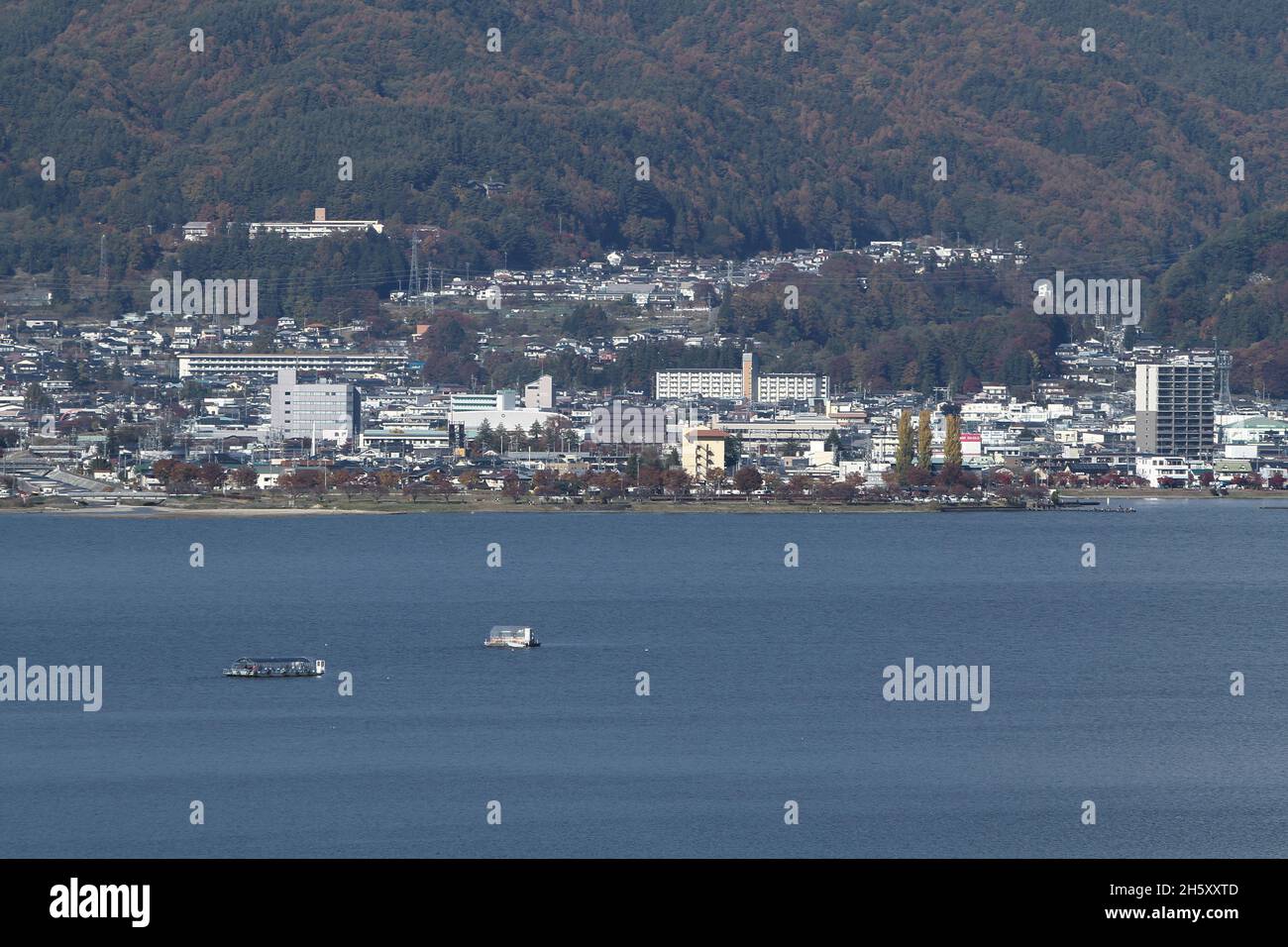 suwa, nagano, japan, 2021-06-11 , Suwa lake seen from the highway ...