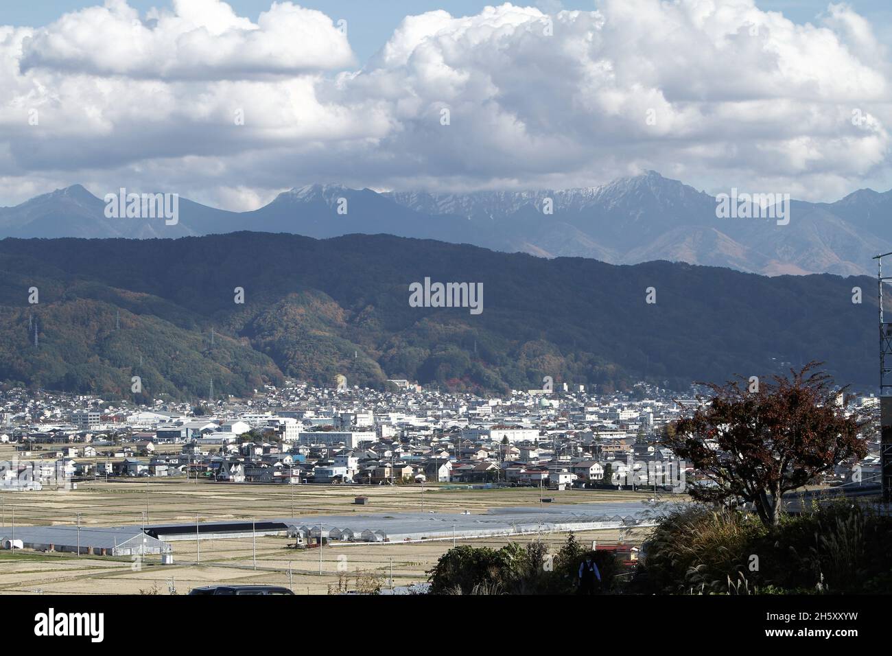 suwa, nagano, japan, 2021-06-11 , Suwa city seen from the highway ...
