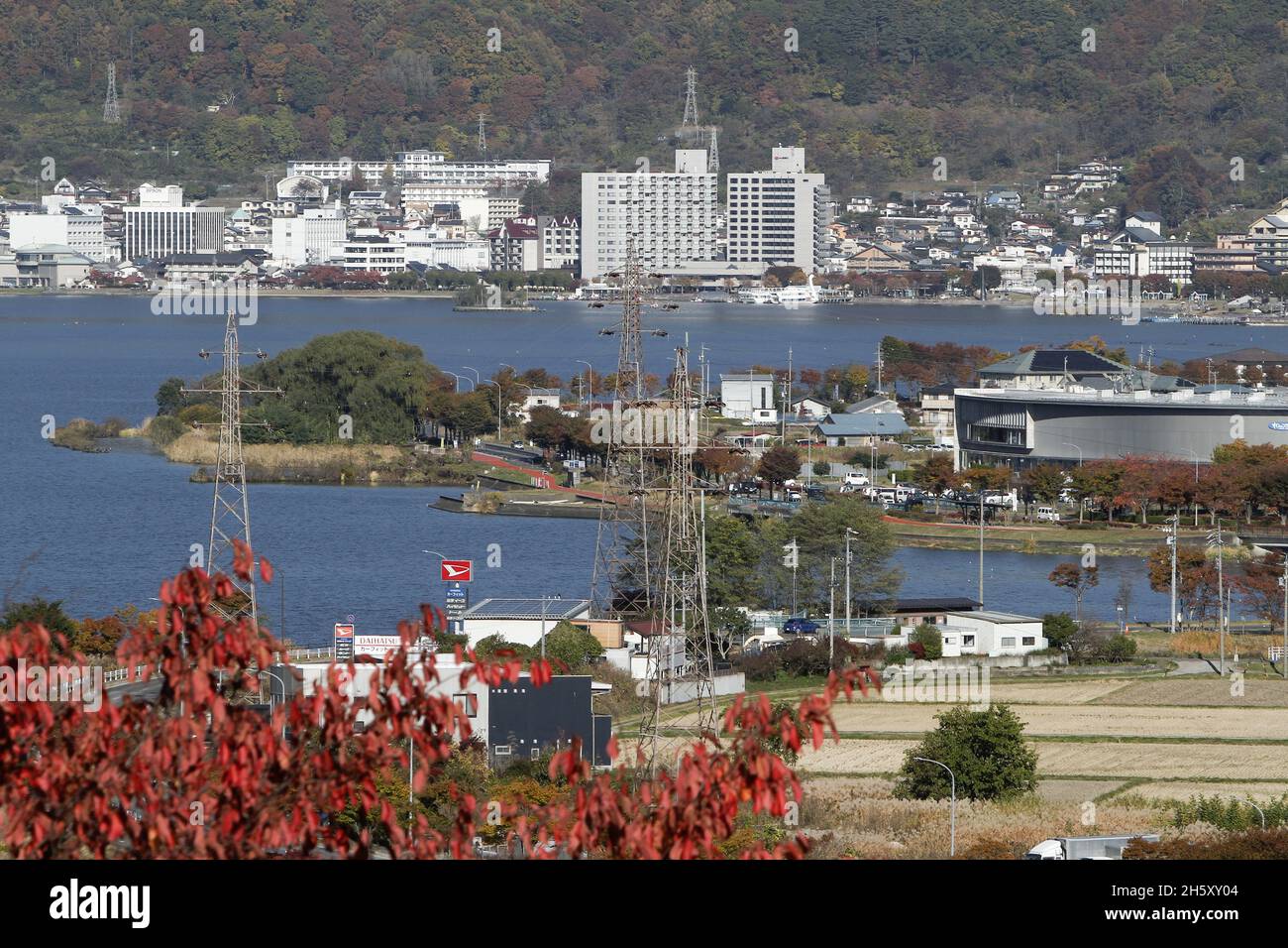 suwa, nagano, japan, 2021-06-11 , Suwa lake seen from the highway ...