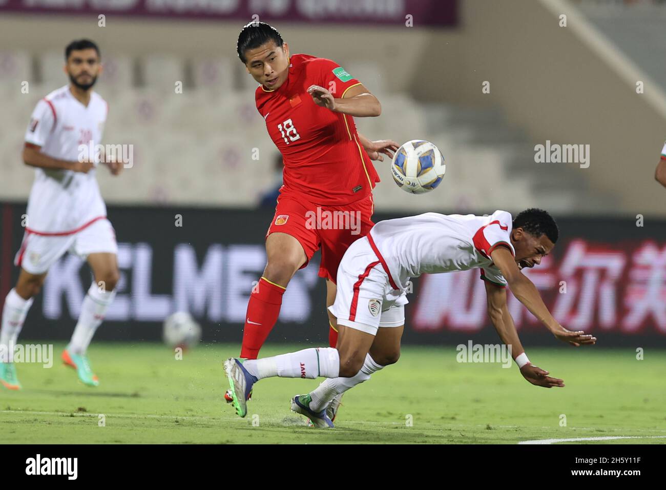 Sharjah, UAE. 12th Nov, 2021. Zhang Yuning (C) of China competes during ...