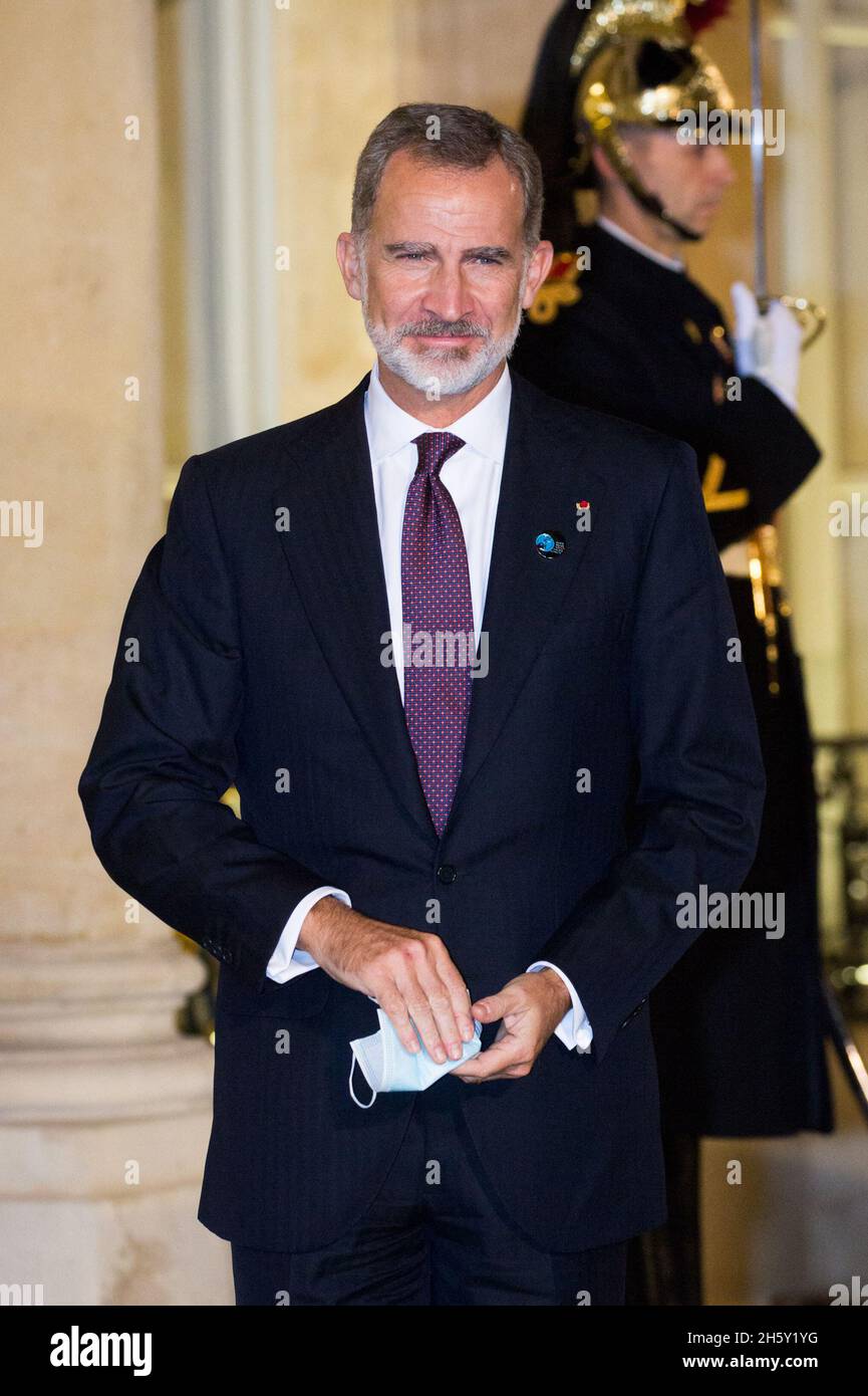 Paris, France. 11th Nov, 2021. King Felipe VI of Spain arrived to Paris ...