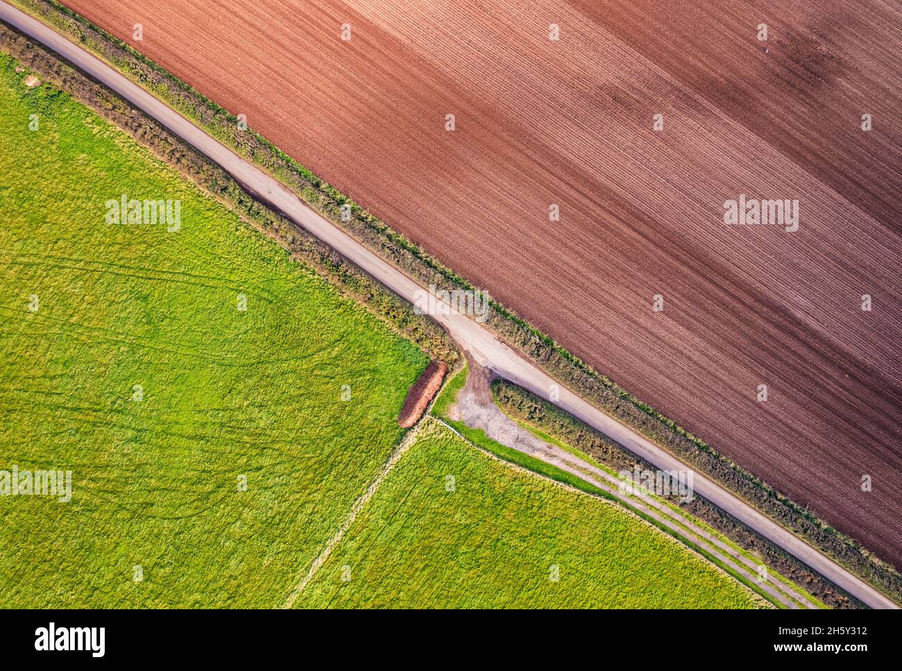 Autumn over Devon fields and farms from a drone, Kingswear, Brixham ...