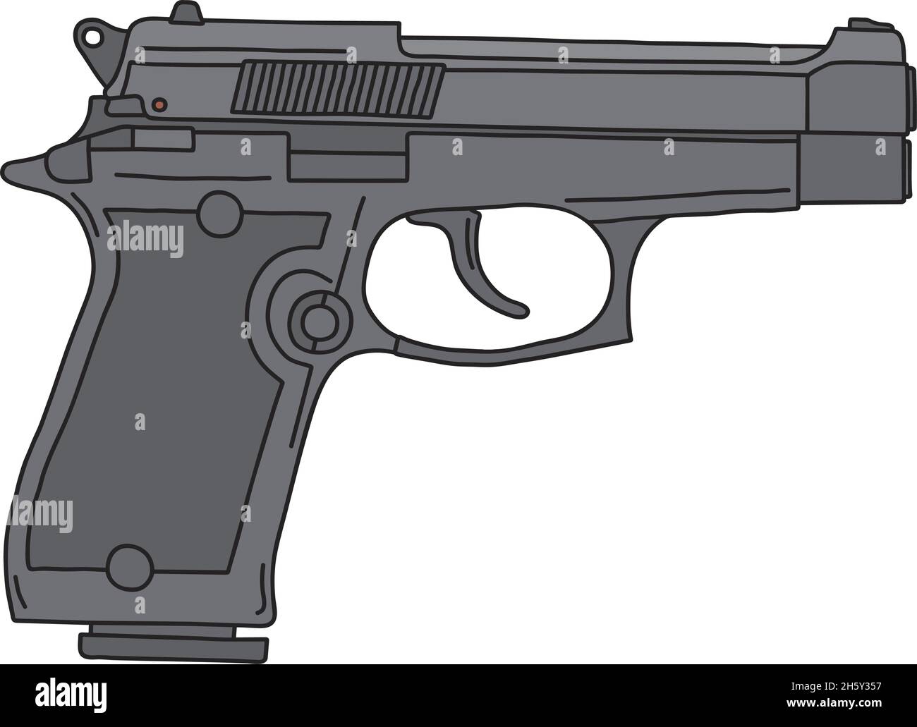 The vectorized hand drawing of a recent dark handgun Stock Vector Image ...