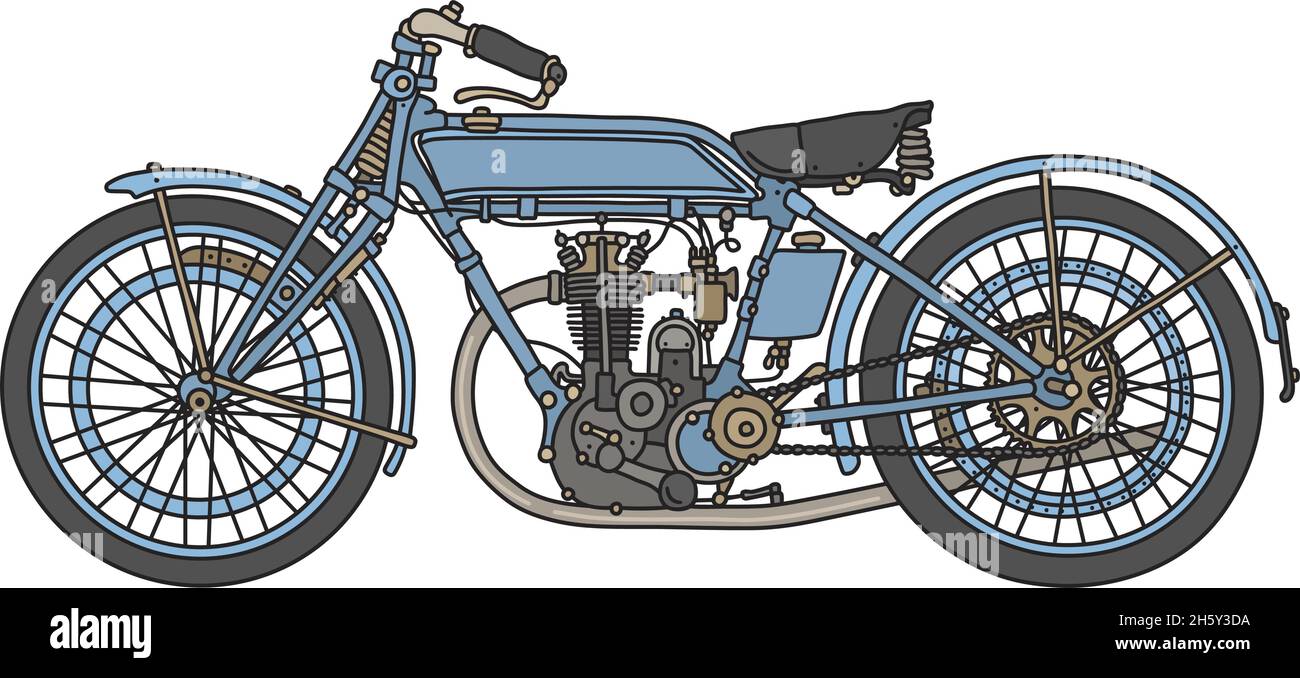 The hand drawing of a vintage light blue motorcycle Stock Vector Image ...