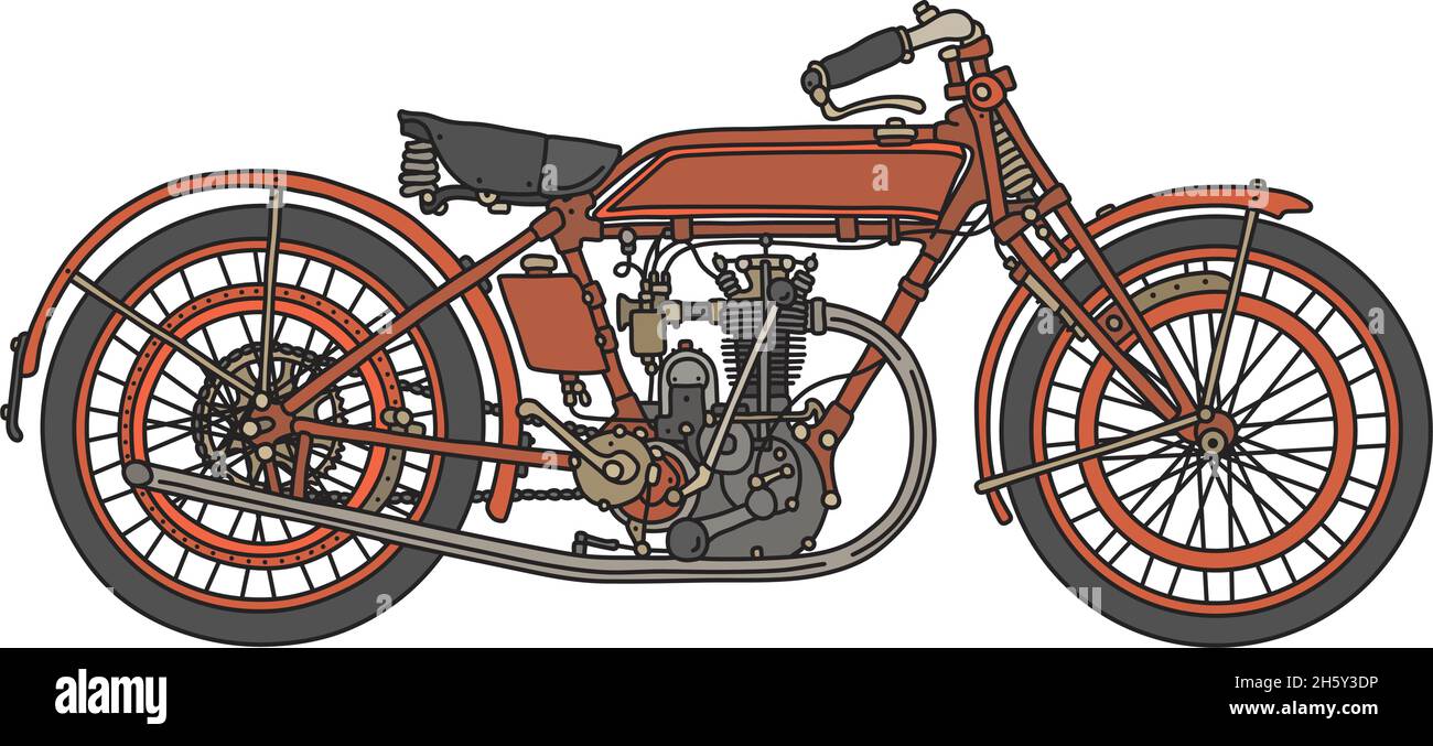 The hand drawing of a vintage red motorcycle Stock Vector Image & Art ...