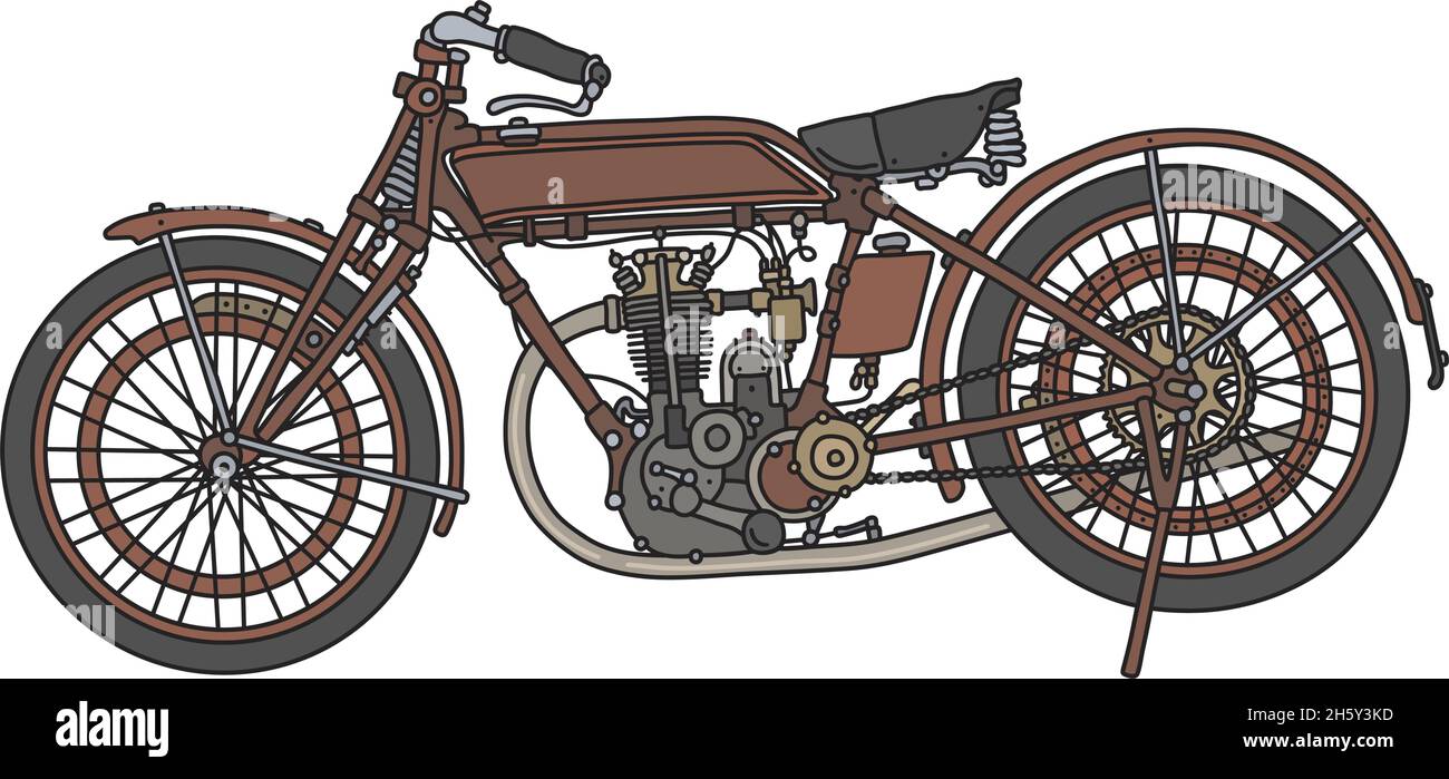 The hand drawing of a vintage dark red motorcycle Stock Vector Image ...