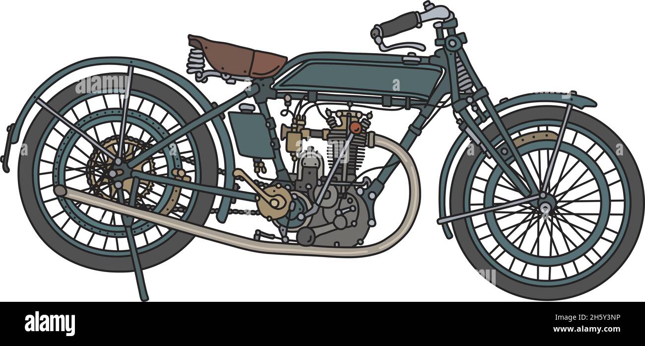 The hand drawing of a vintage dark green motorcycle Stock Vector Image ...