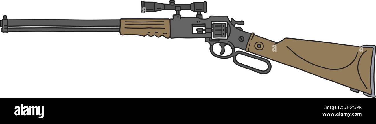 The vectorized hand drawing of a recent revolver repeating rifle with ...
